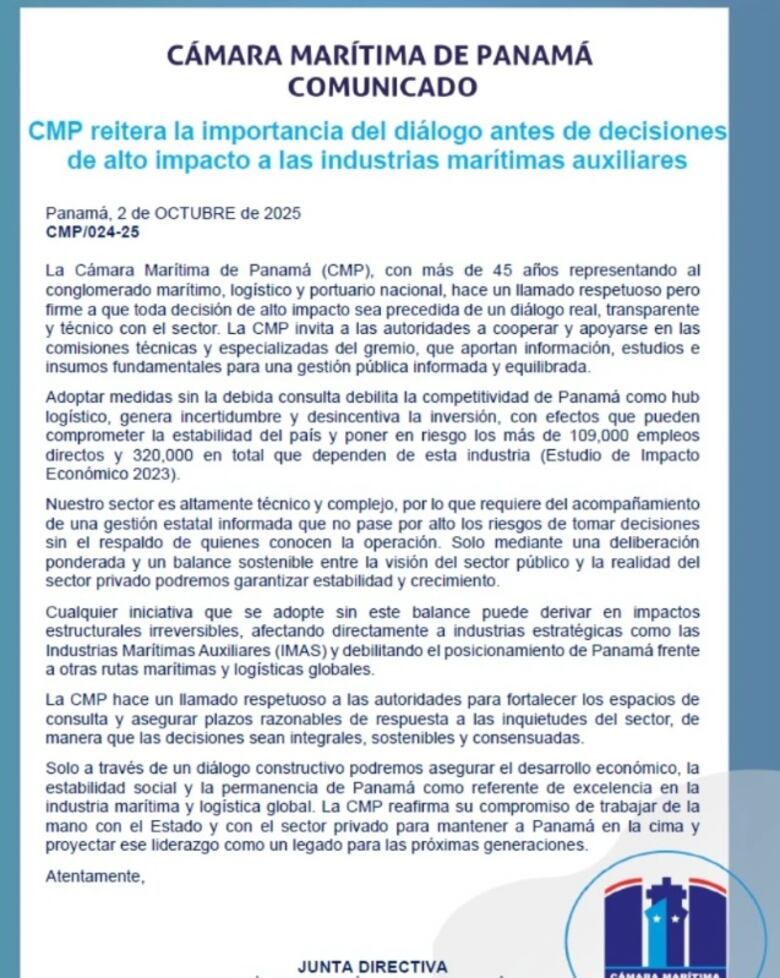 Cámara Marítima exige diálogo previo a decisiones de impacto para el sector | La Prensa Panamá